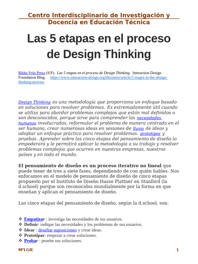 5 Etapas del Design Thinking | PDF | El pensamiento de diseño | Diseño