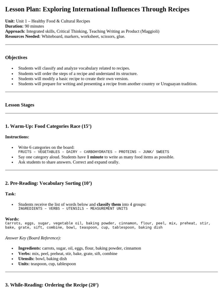 Unit 1 Lesson Plan 4 | PDF | Cakes | Baking