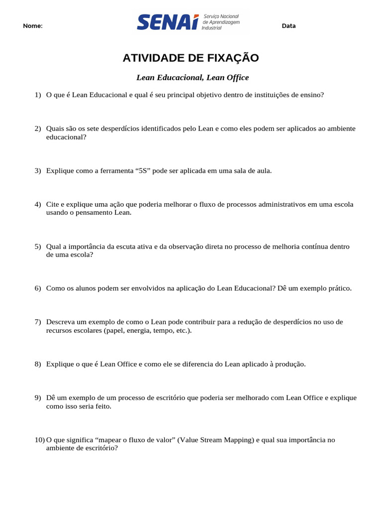 Lean Educacional e Lean Office: Práticas e Aplicações | PDF