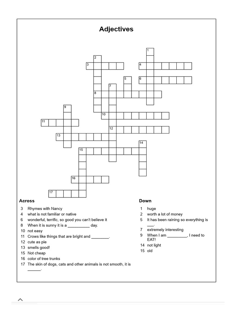 Adjectives Crossword Puzzle | PDF