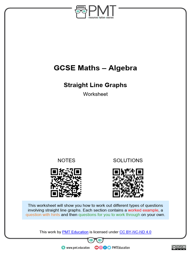 GCSE Maths: Straight Line Graphs Worksheet | PDF | Slope | Gradient