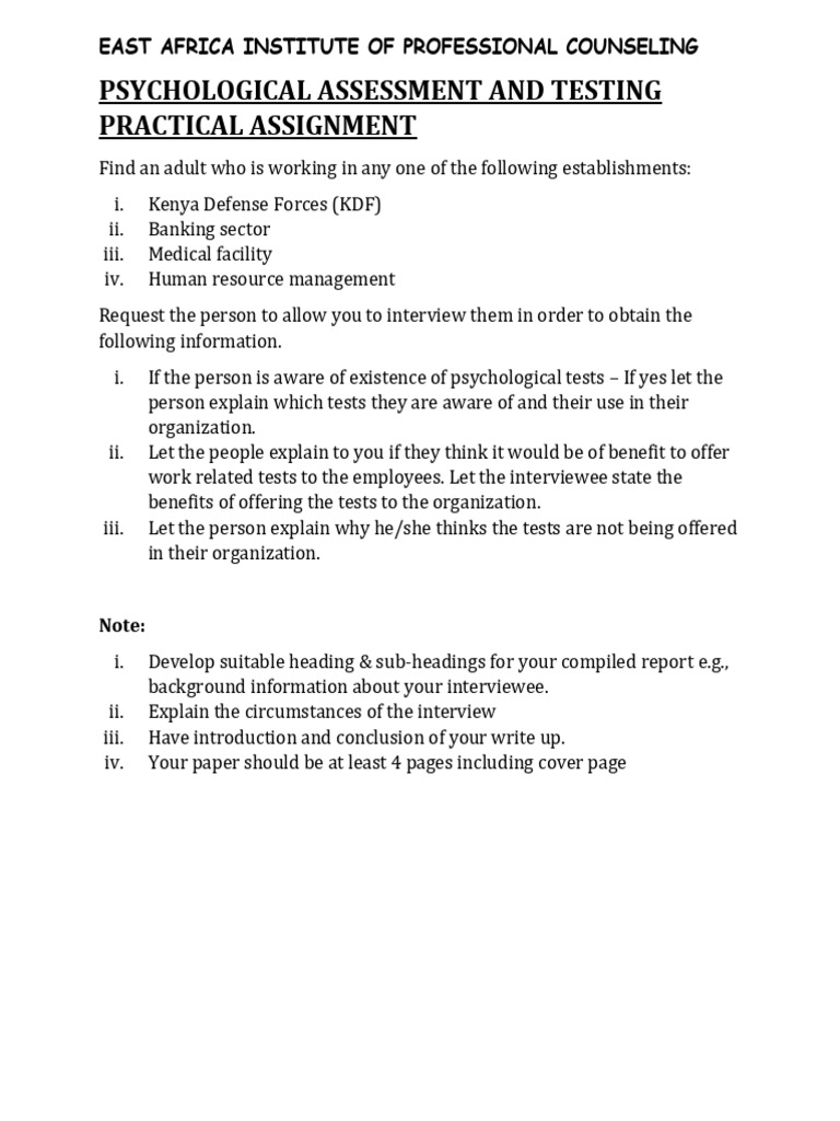 Psychological Assessment and Testing Practical Assignment | PDF