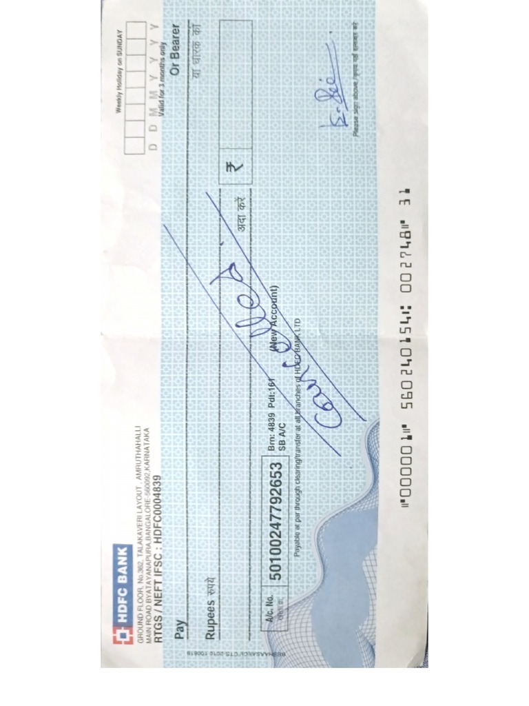 Cancelled Cheque HDFC | PDF