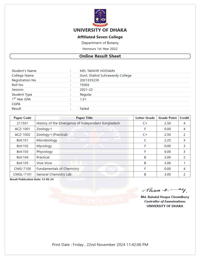 2022 DU 7 College Result for Botany | PDF