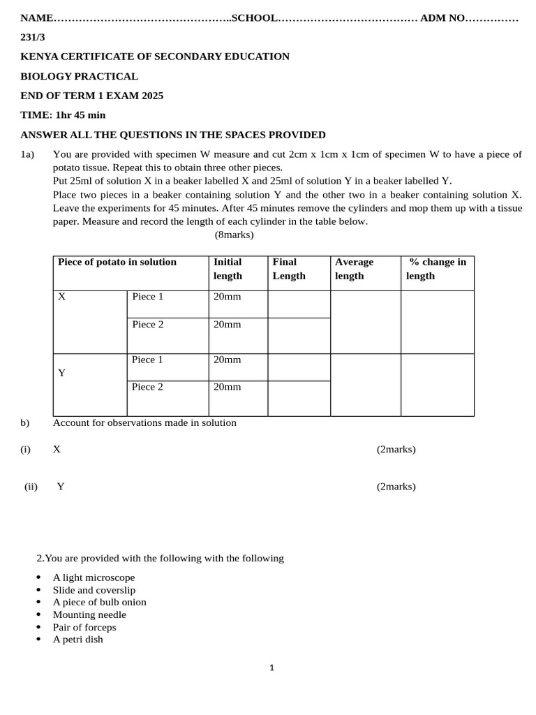 Biology f4t1 Pp3 2025 Qs | PDF | Optics | Microscopy