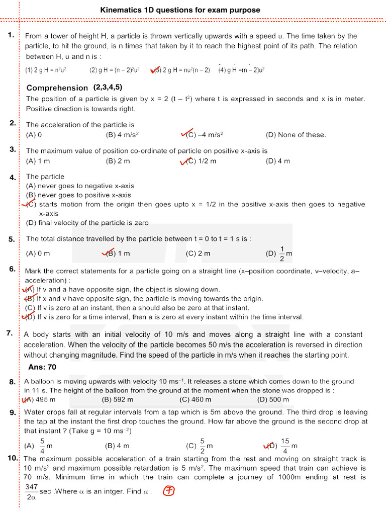 Kinematics 1D Exam Questions | PDF