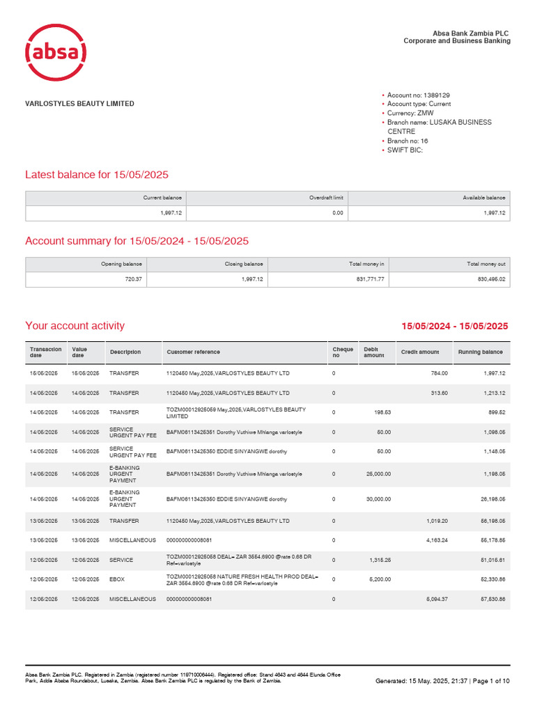 Acc Activity 20240515 20250515 | PDF | Banks | Online Banking