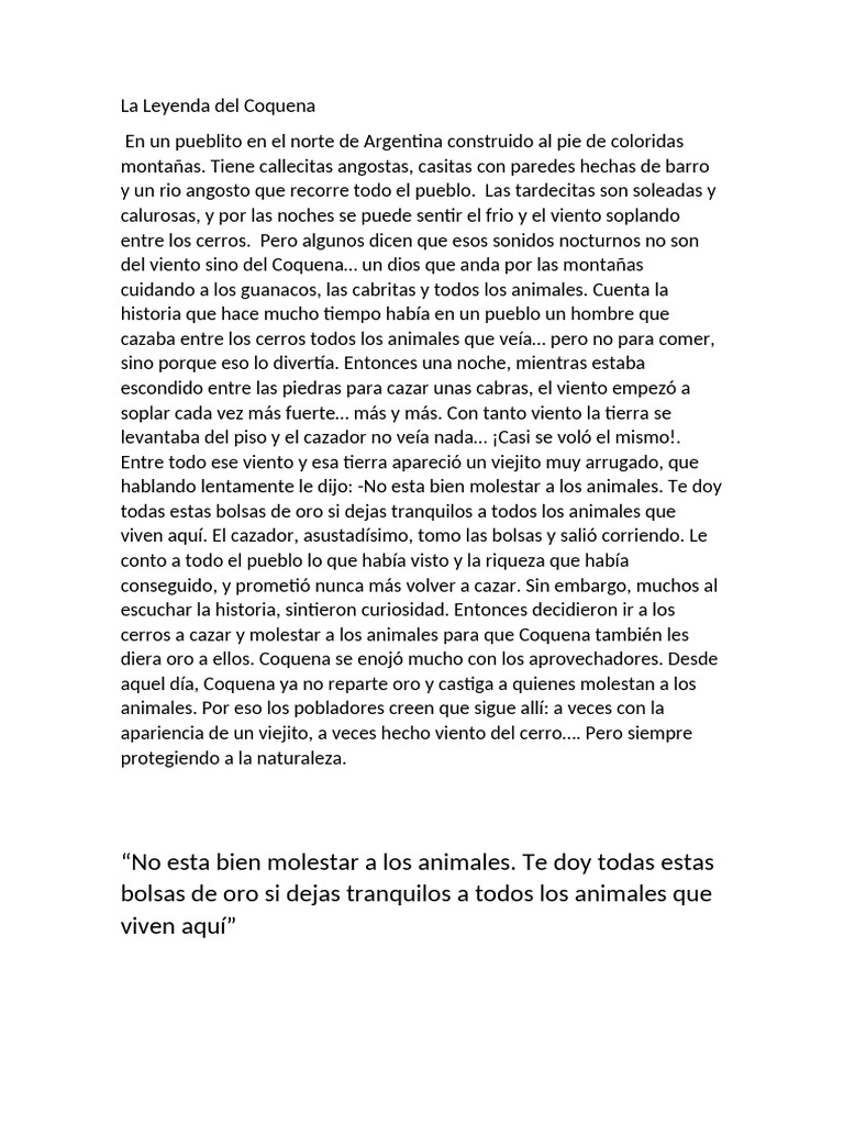 La Leyenda del Coquena en Argentina | PDF