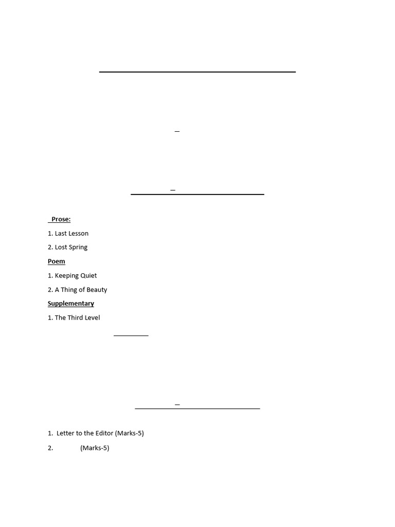 English Syllabus & Blue Print, Monthly Test-2, Class 12 | PDF