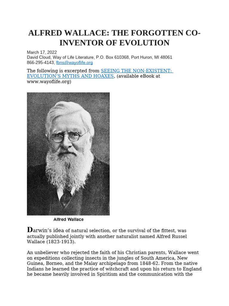 Alfred Wallace - The Forgotten Co-Inventor of Evolution | PDF | Charles ...