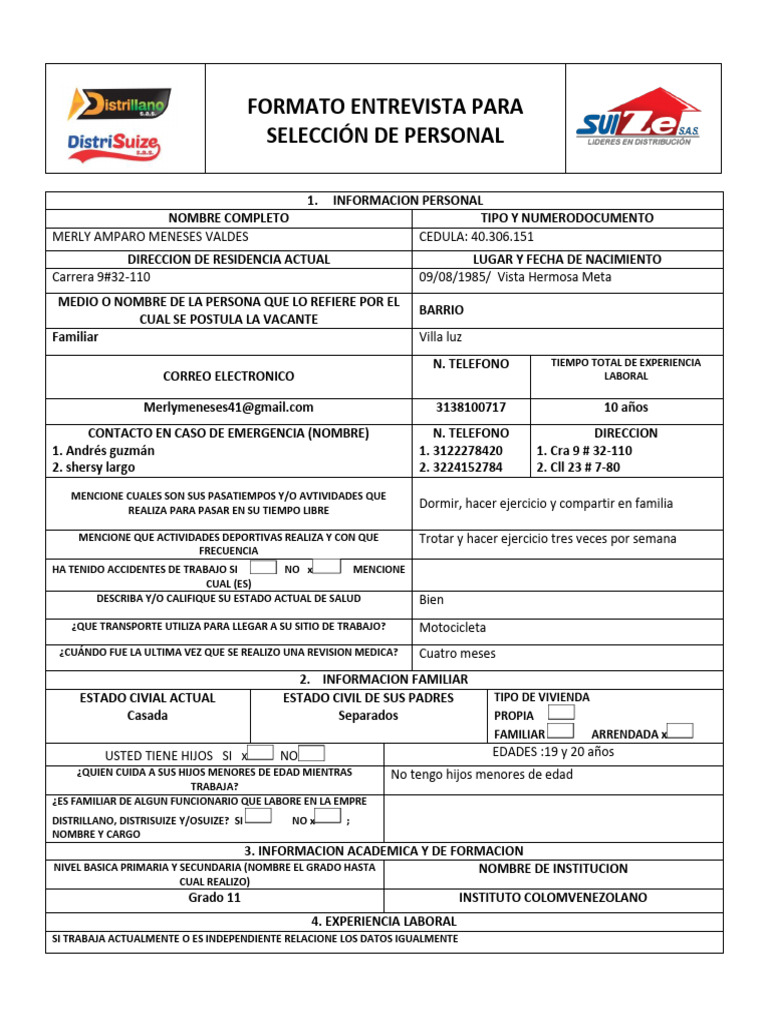 Formato de Entrevista para Selección Laboral | PDF