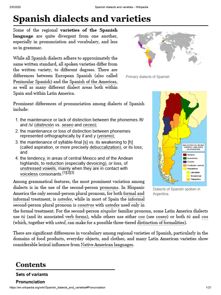 Subtest I Spanish Dialects and Varieties - Wikipedia | PDF | Spanish ...