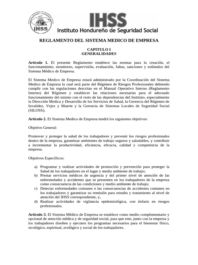 Reglamento Ihss S.M.E. | PDF | Business | Cuidado de la salud