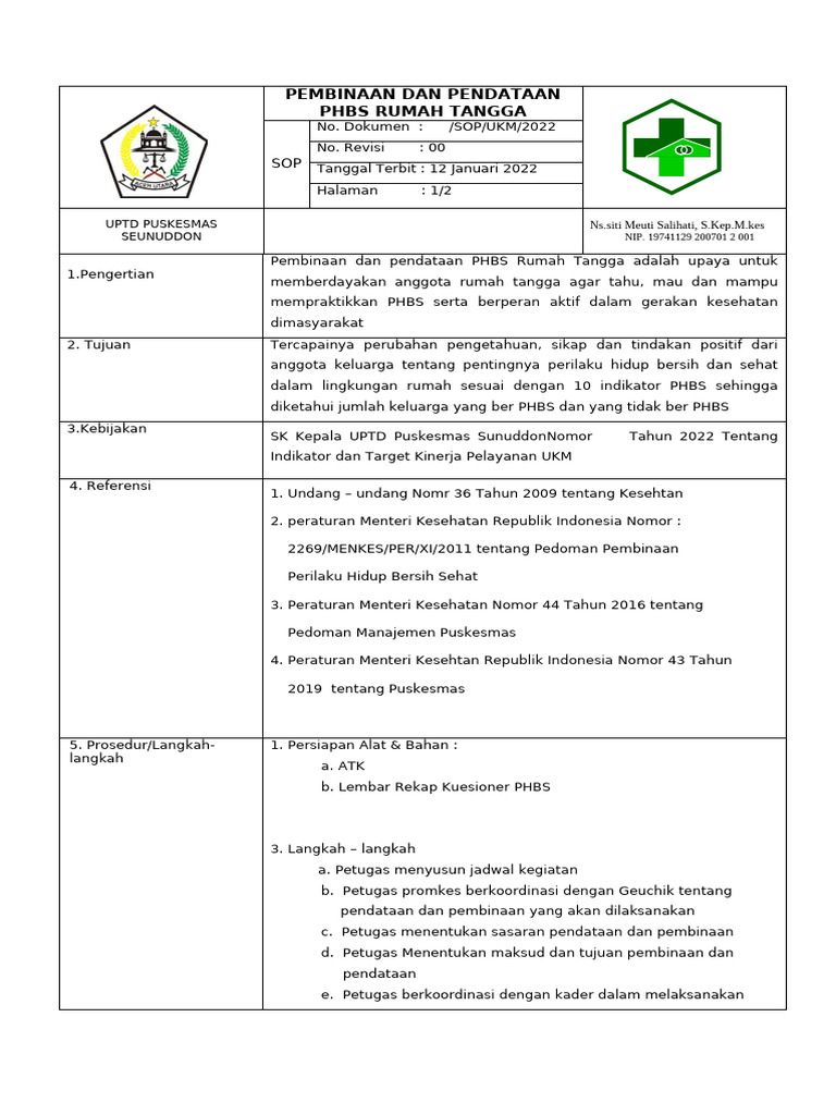 SOP Pembinaan & Pend PHBS RT | PDF