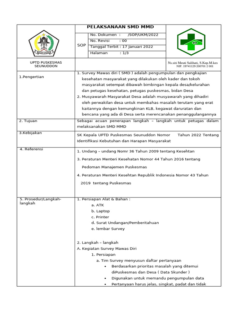 SOP Pelaksanaan SMD MMD | PDF