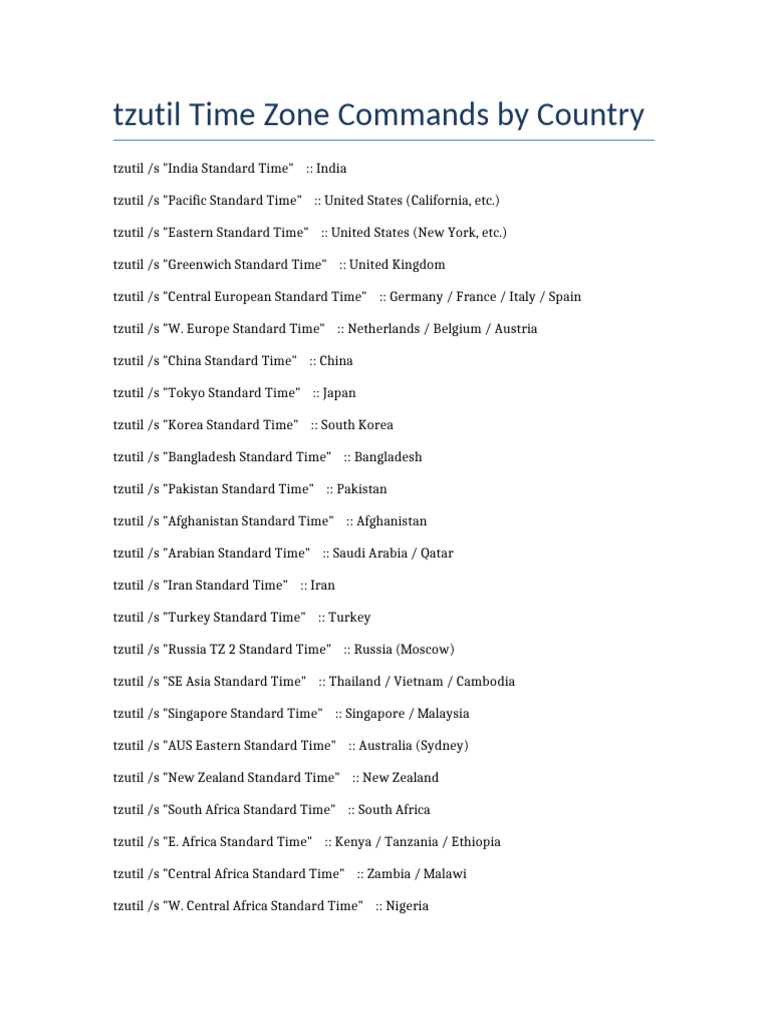 Time Zone Commands by Country | PDF