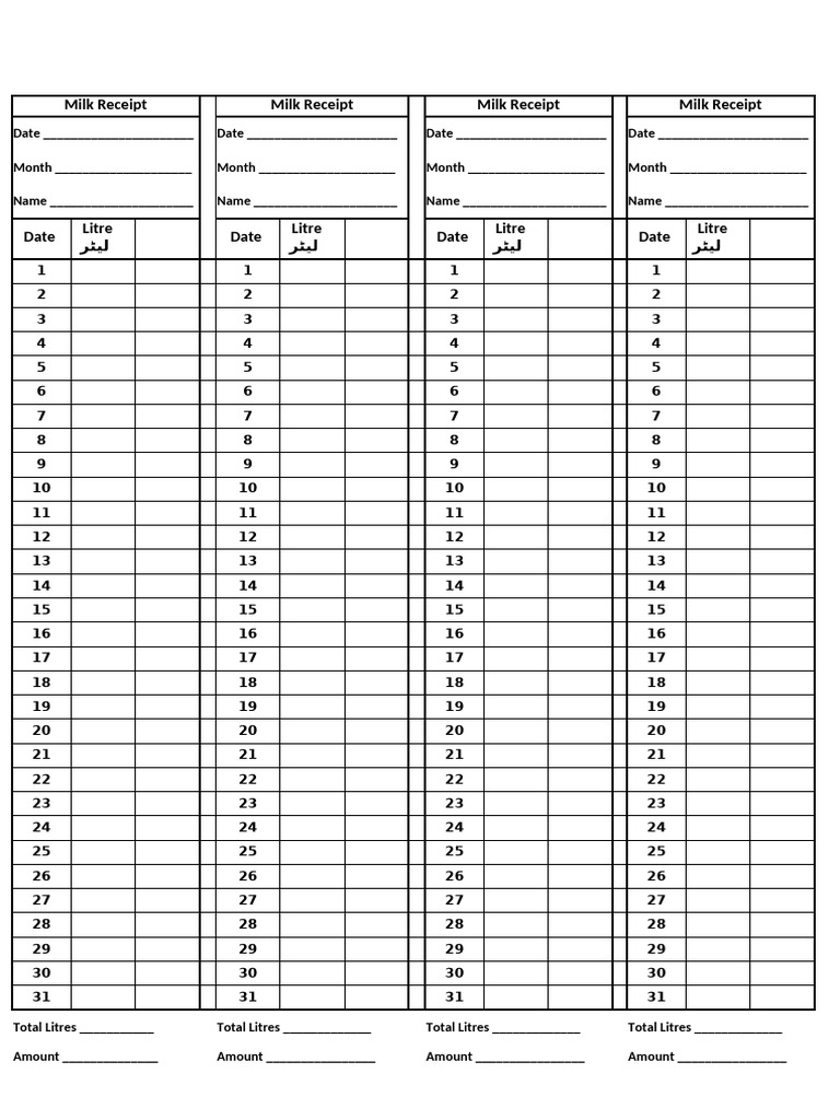 Monthly Milk Receipt Format | PDF