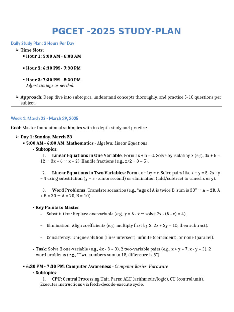 PGCET 2025 Study Plan Overview | PDF | Gross Domestic Product ...