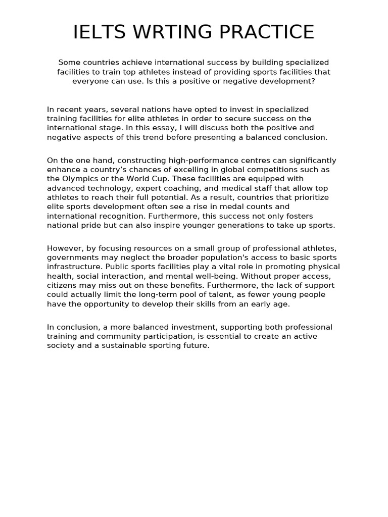 IELTS Writing Practice - Specialized Facilities For Elite Athetes | PDF