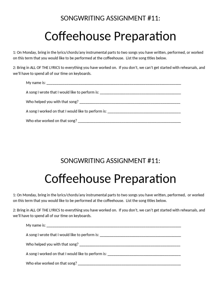 Coffeehouse Songwriting Assignment | PDF