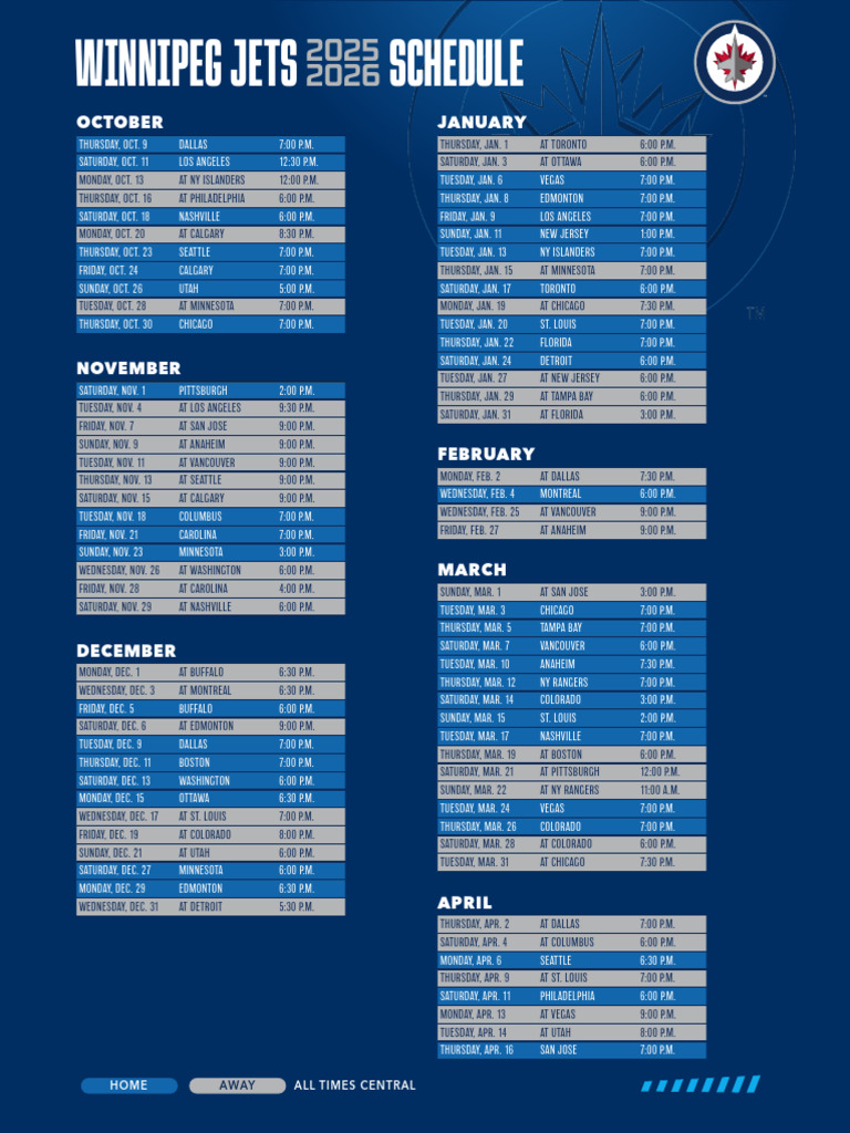 Winnipeg Jets 2025-26 Schedule | PDF | Ice Hockey | National Hockey League
