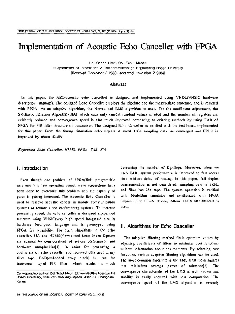 Implementation of Acoustic Echo Canceller With FPGA | PDF | Field Programmable Gate Array ...
