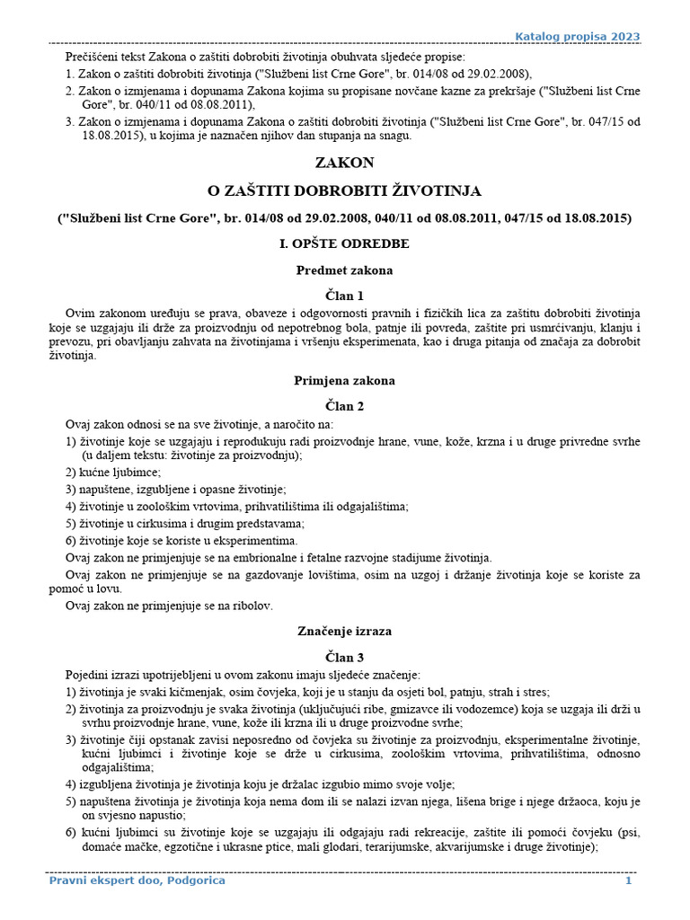 Zakon o Zastiti Dobrobiti Zivotinja | PDF