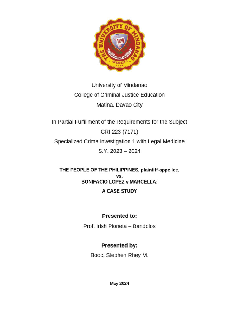 Case Study: People vs. Bonifacio Lopez | PDF