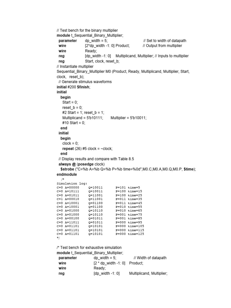 Test Bench for Sequential Binary Multiplier | PDF | Multiplication ...