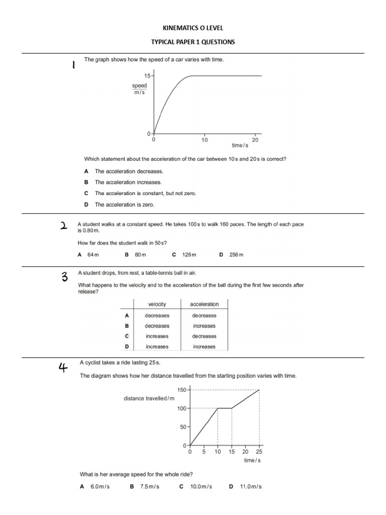 Kinematics Paper 1 Questions | PDF