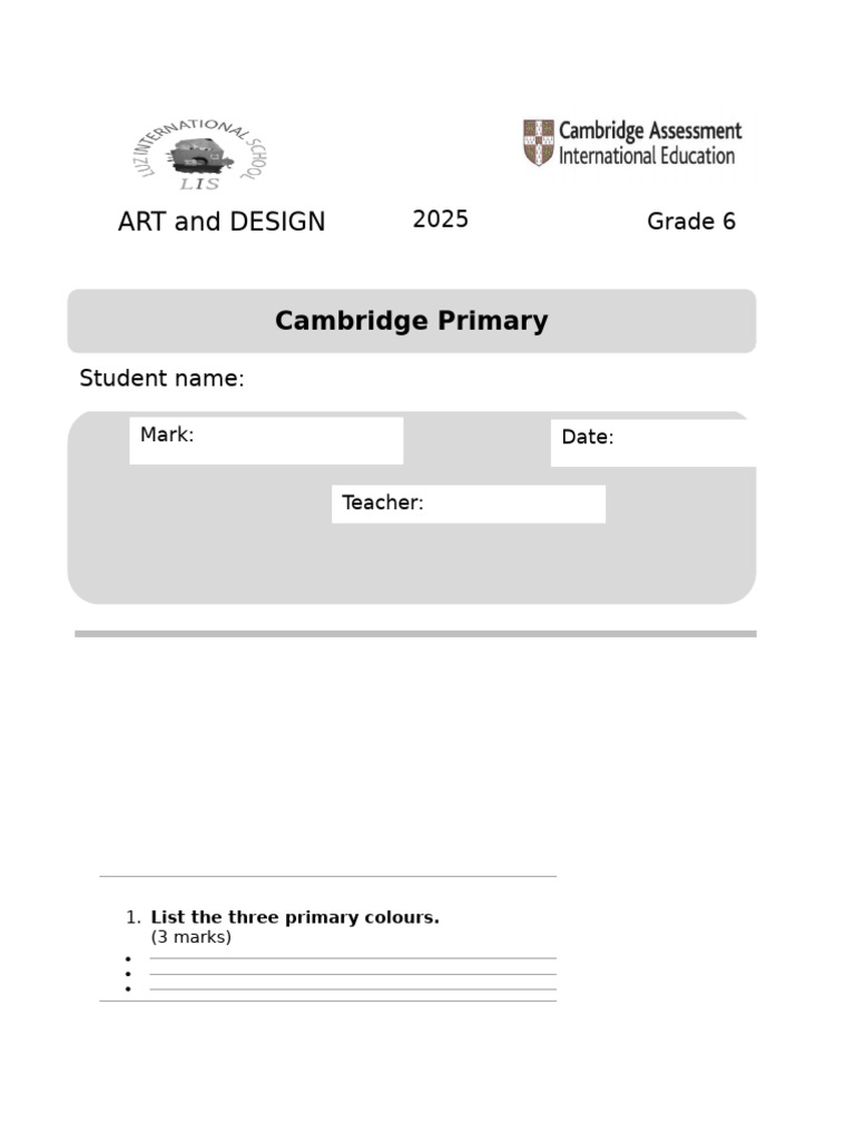 Grade 6 Art Test 2nd Assessment | PDF