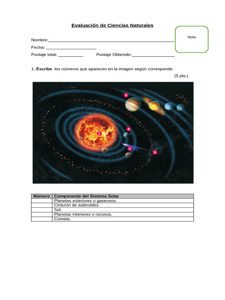 Prueba Del Sistema Solar | PDF | Planetas | Sistema solar