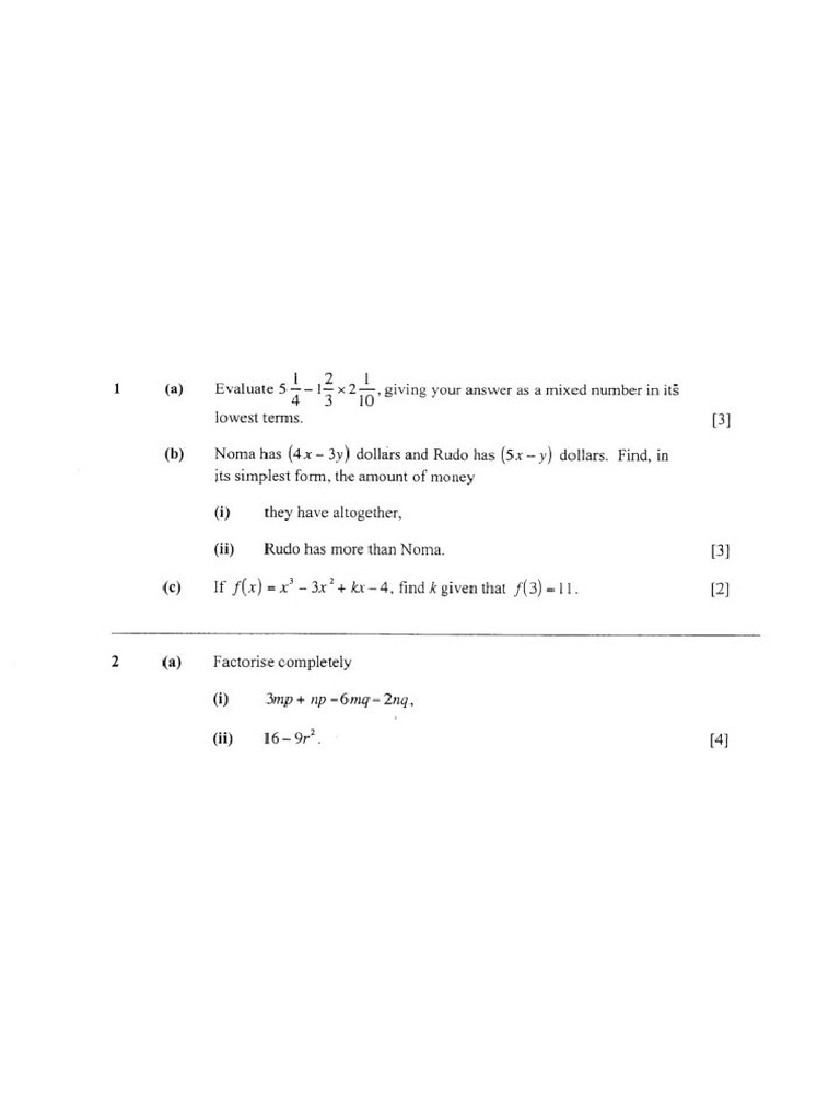 O Level Maths Exercise | PDF