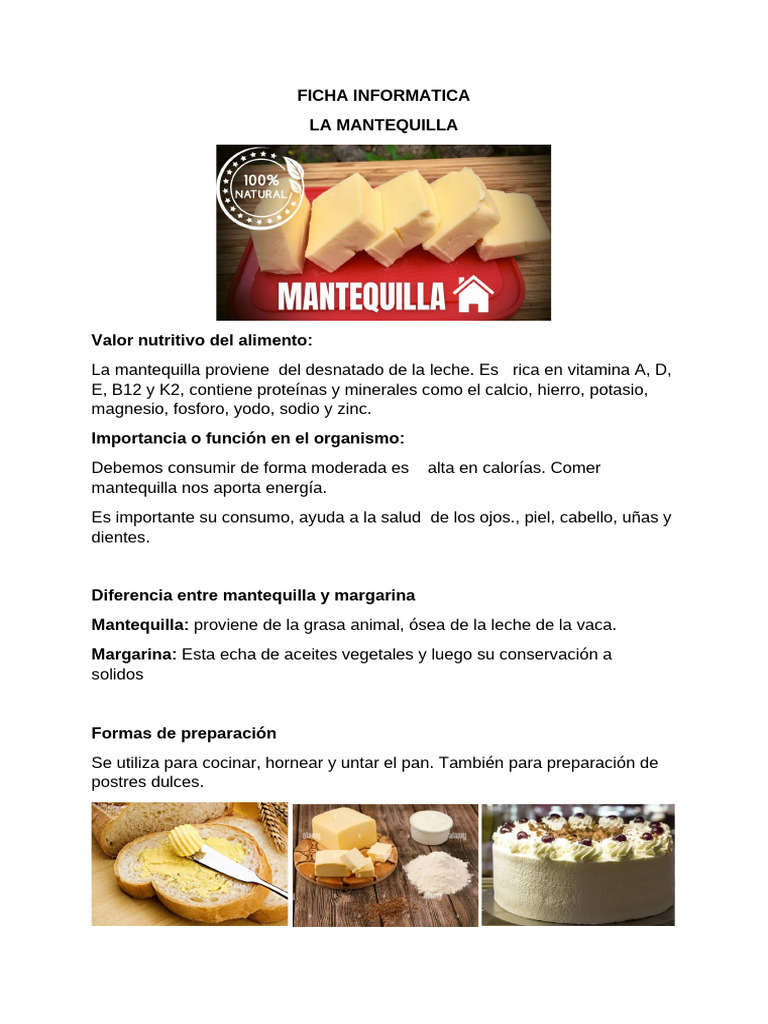 Mantequilla: Nutrientes y Funciones | PDF