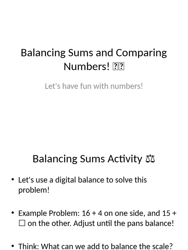 Balancing Sums and Number Comparison | PDF
