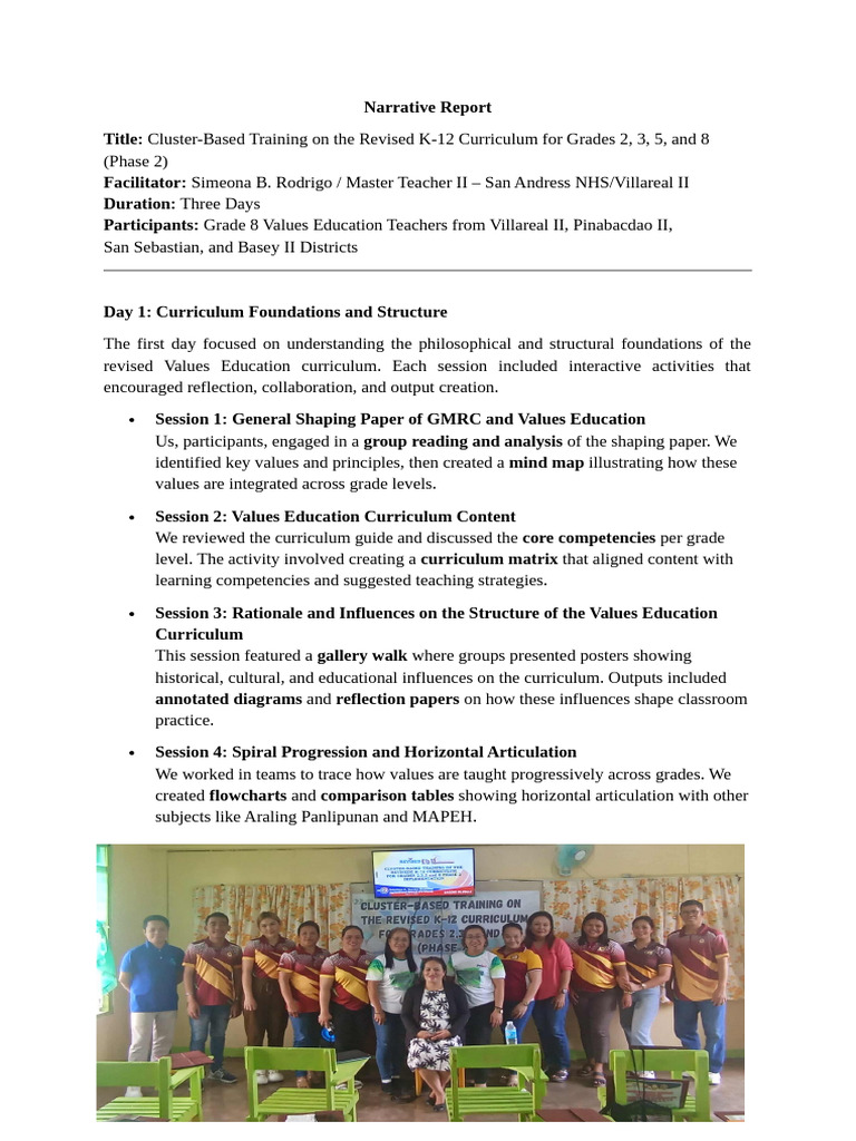 K-12 Curriculum Training Report | PDF | Lesson Plan | Curriculum