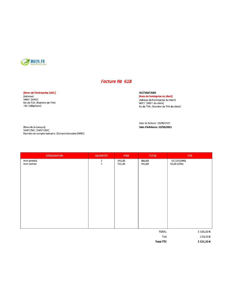 Modele Facture Sarl Xls-O | PDF