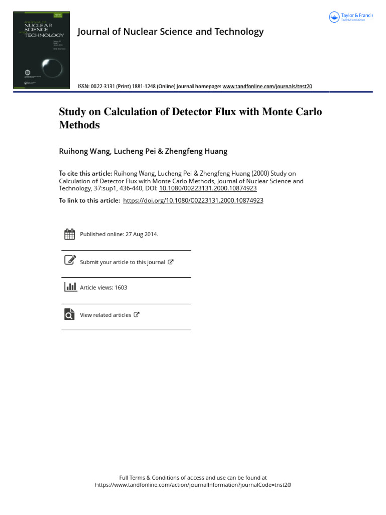 Study On Calculation of Detector Flux With Monte Carlo Methods | PDF | Monte Carlo Method