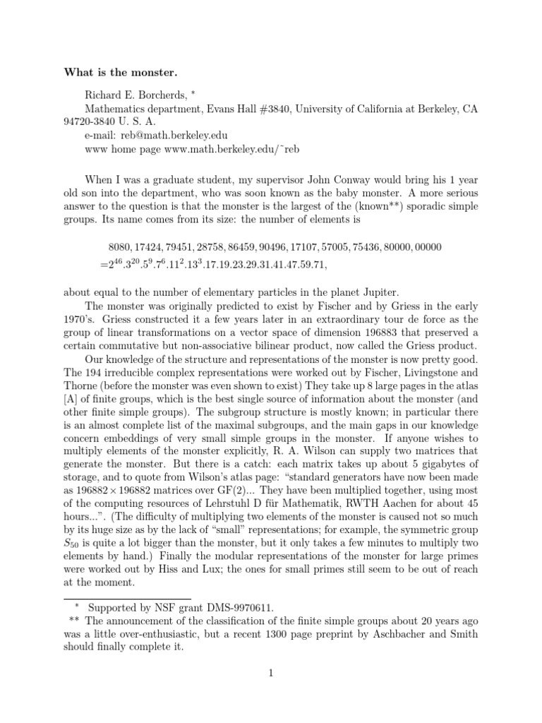 Understanding the Monster Group | PDF | Ring (Mathematics) | Group ...