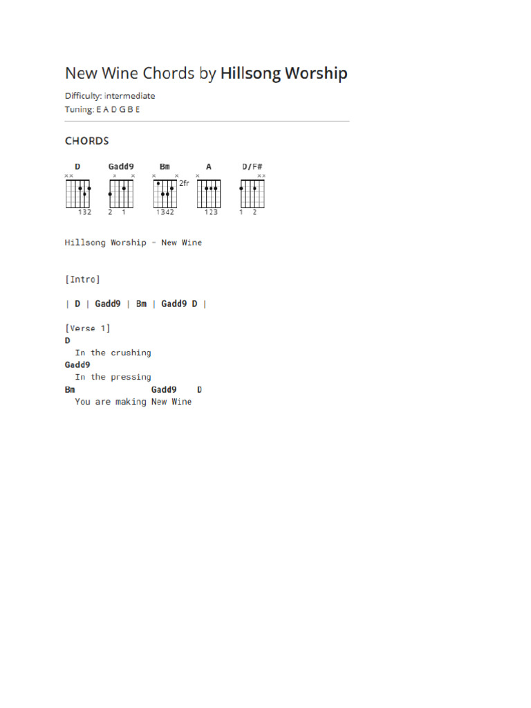 New Wine Chords by Hillsong Worship | PDF
