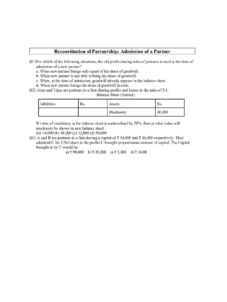Partnership Admission QB | PDF
