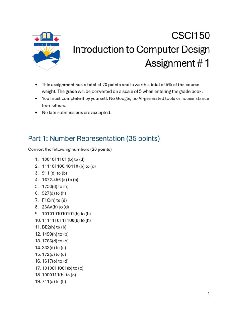 CSCI150 Assignment 1 | PDF