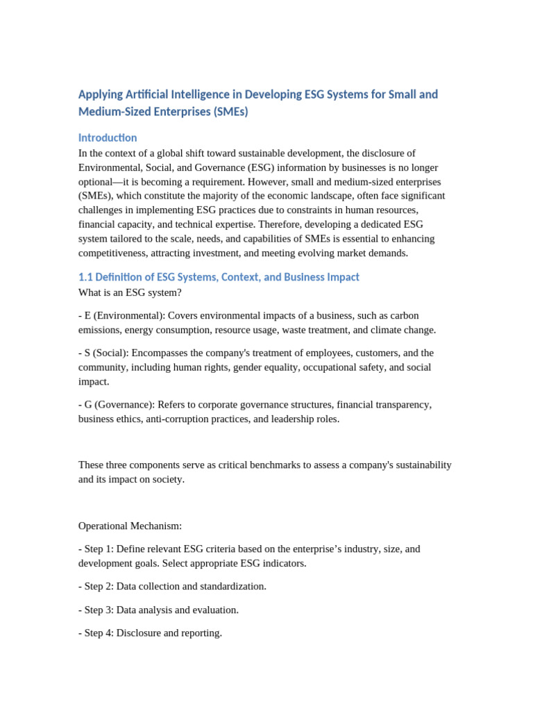 AI For ESG Systems in SMEs | PDF | Artificial Intelligence ...