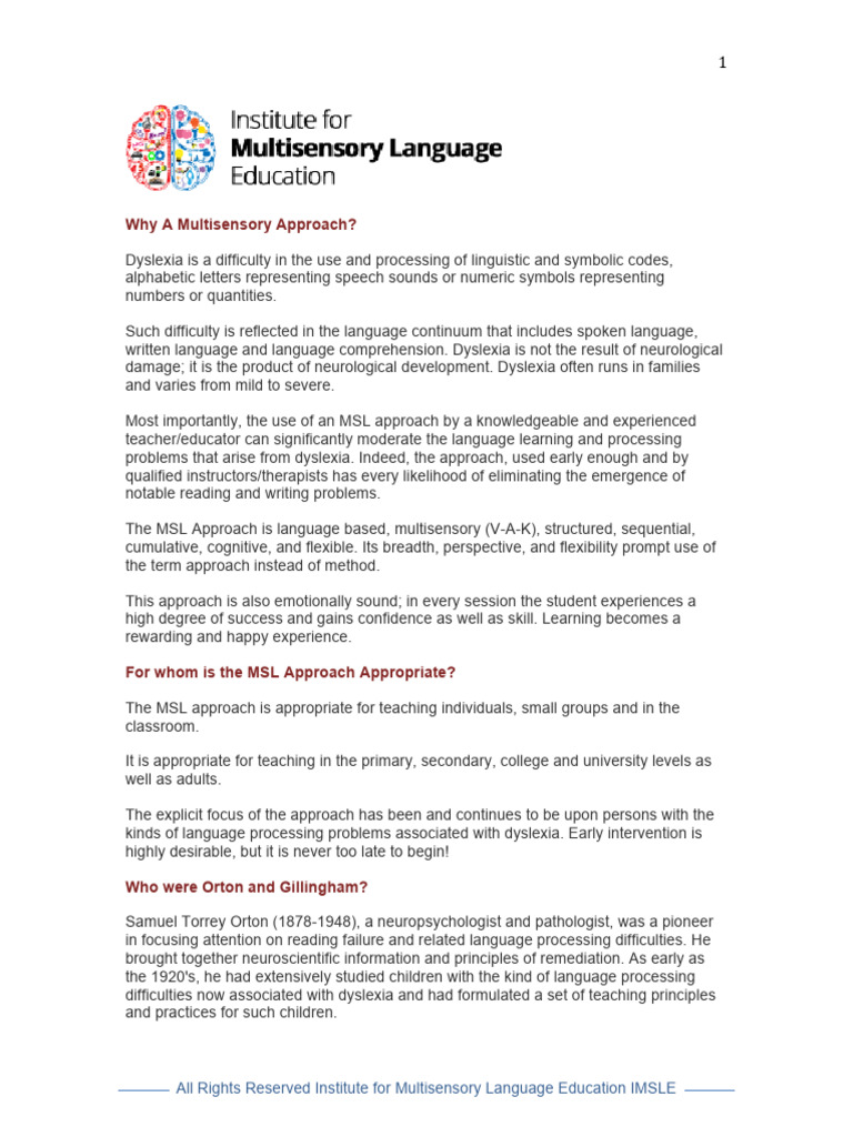 Why A Multisensory Approach | PDF | Dyslexia | Behavior Modification