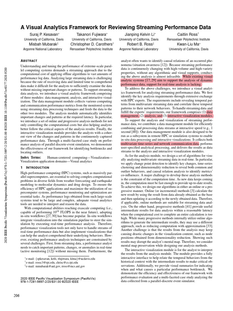1 - A Visual Analytics Framework For Reviewing Streaming Performance Data | PDF | Cluster ...