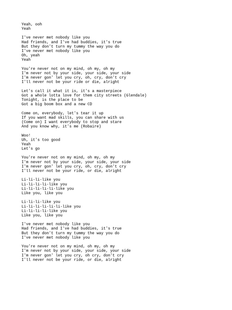 "Nobody Like You: Turning Red Lyrics" | PDF