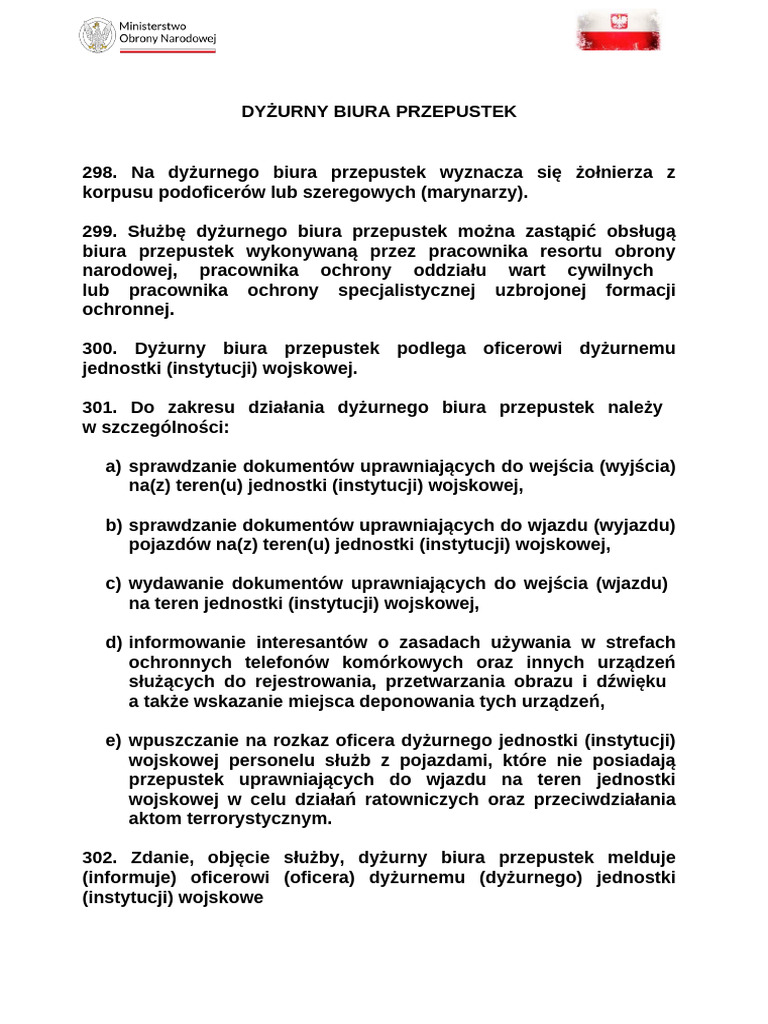 Dyzurny Biura Przepustek | PDF
