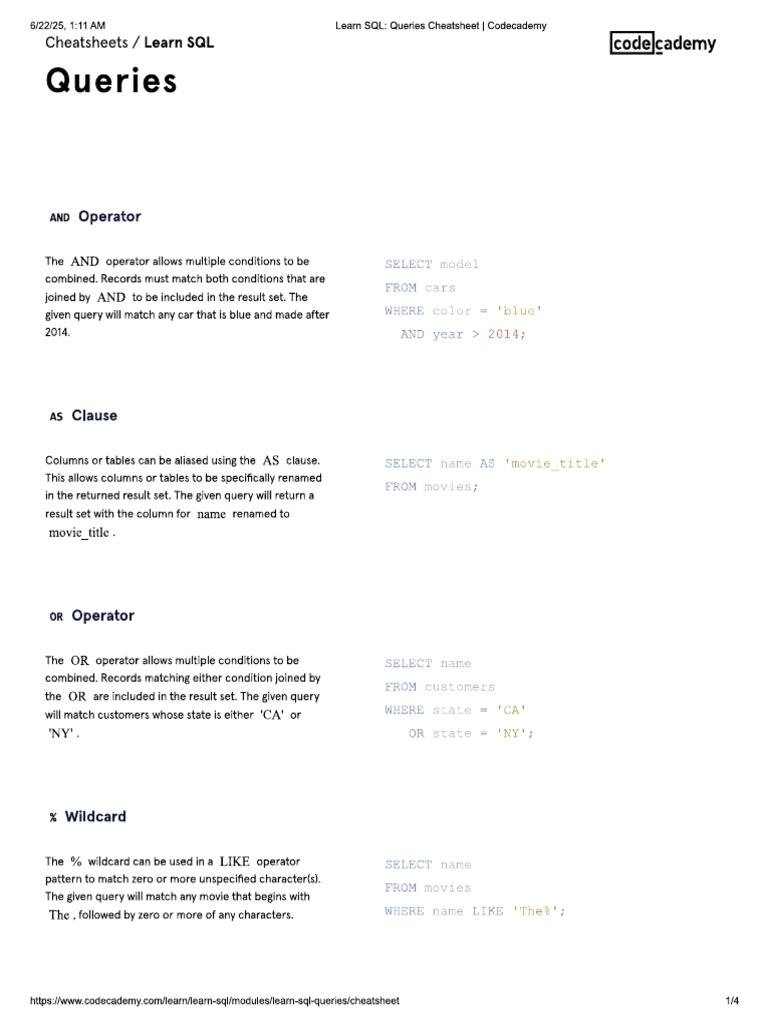 SQL Cheatsheet | PDF