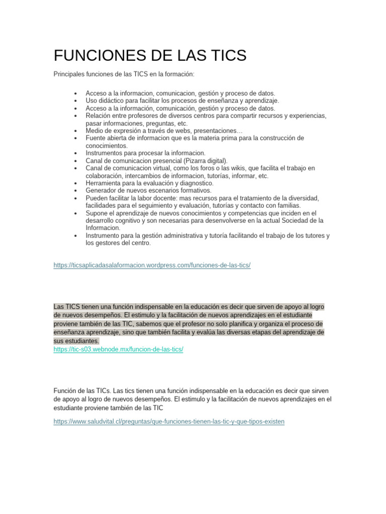 Funciones de Las TCS | PDF