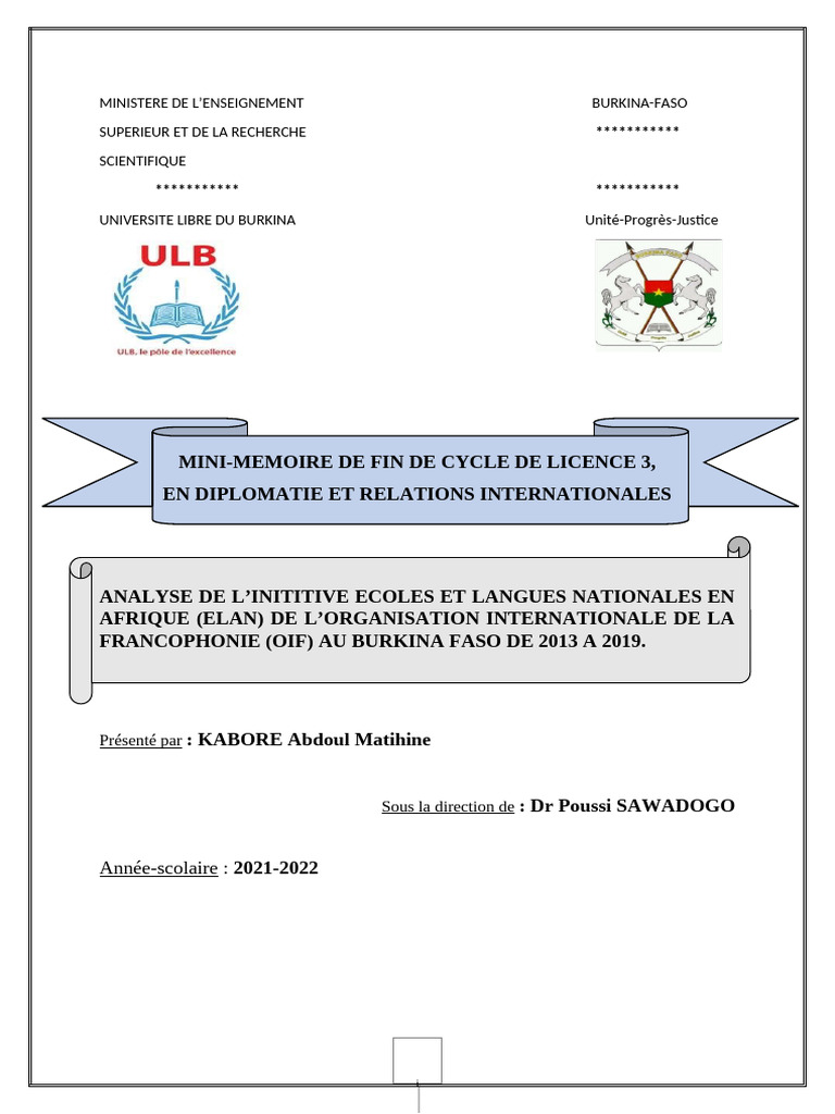 Mini Mémoire Final | PDF | la Francophonie | Enseignement